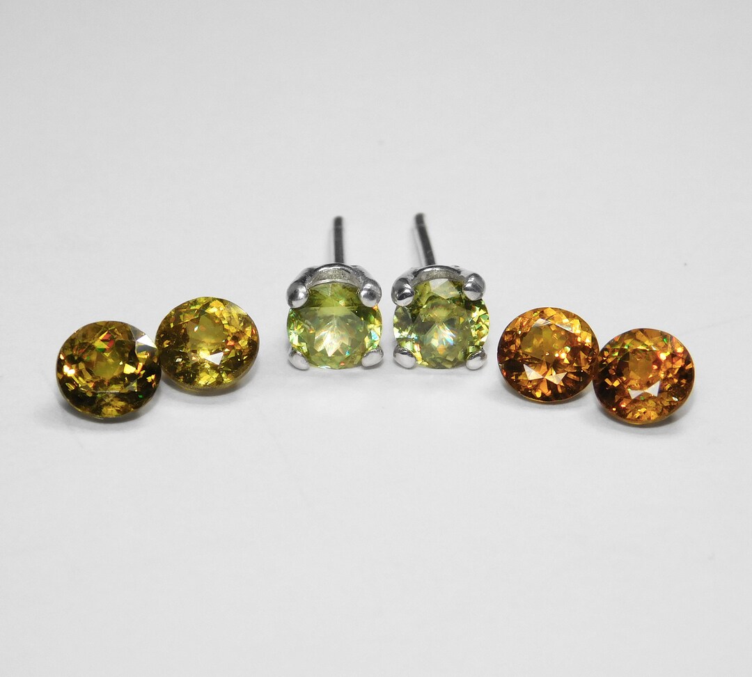 Sphene Stud Earrings in Silver - Choice of 3 Colors - Etsy UK