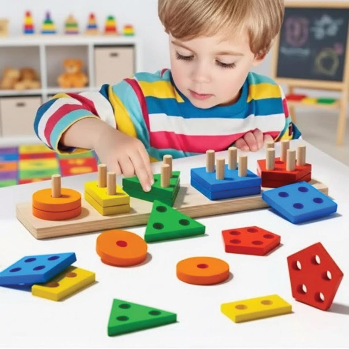 Montessori Geometric Blocks – Early Learning Building Set for Infants ...
