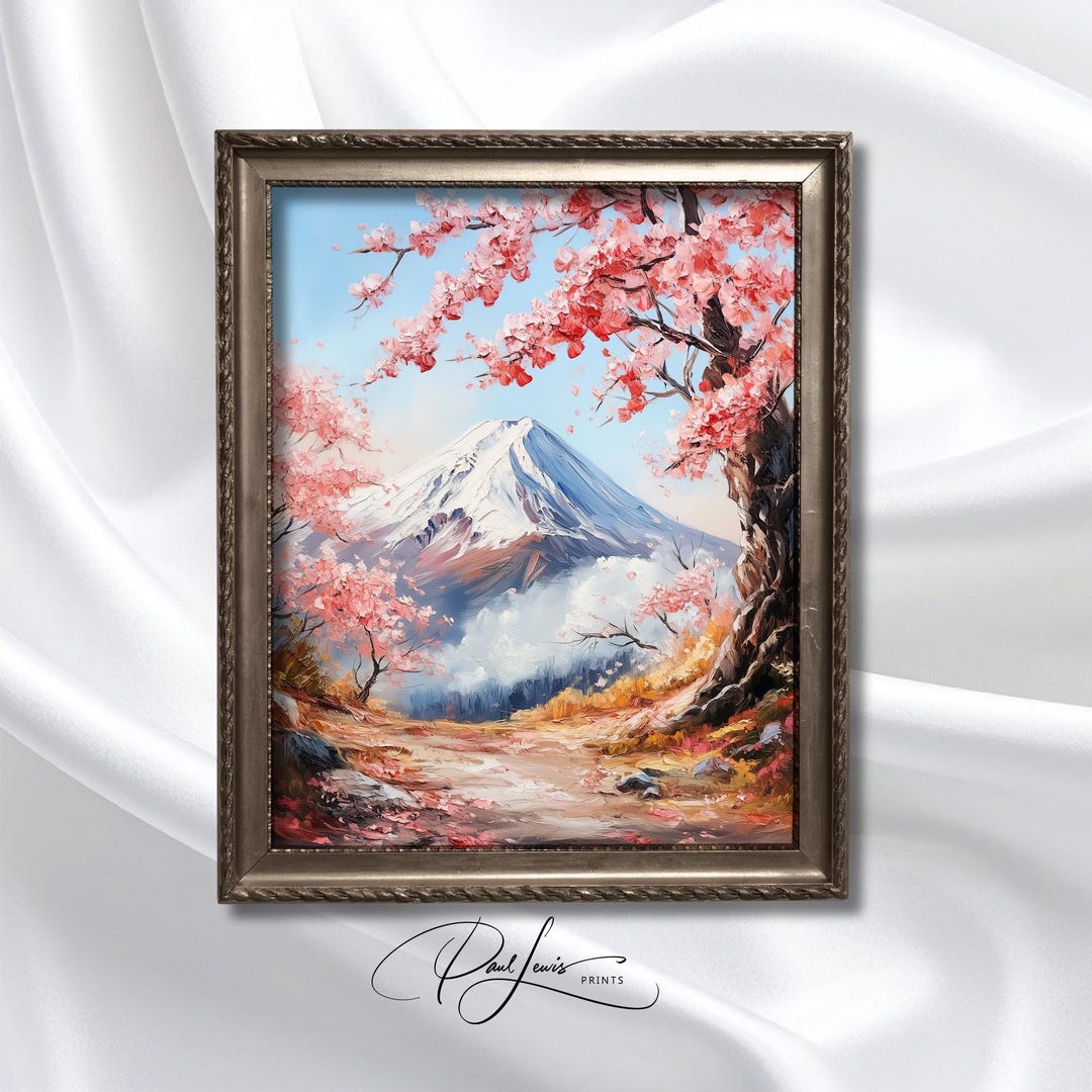 Mount Fuji in Cherry Blossom Bloom - Premium Art Print, Japanese Scenic ...