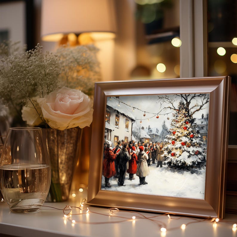 Vintage Christmas Carolers Oil Painting - Cozy Holiday Wall Art ...