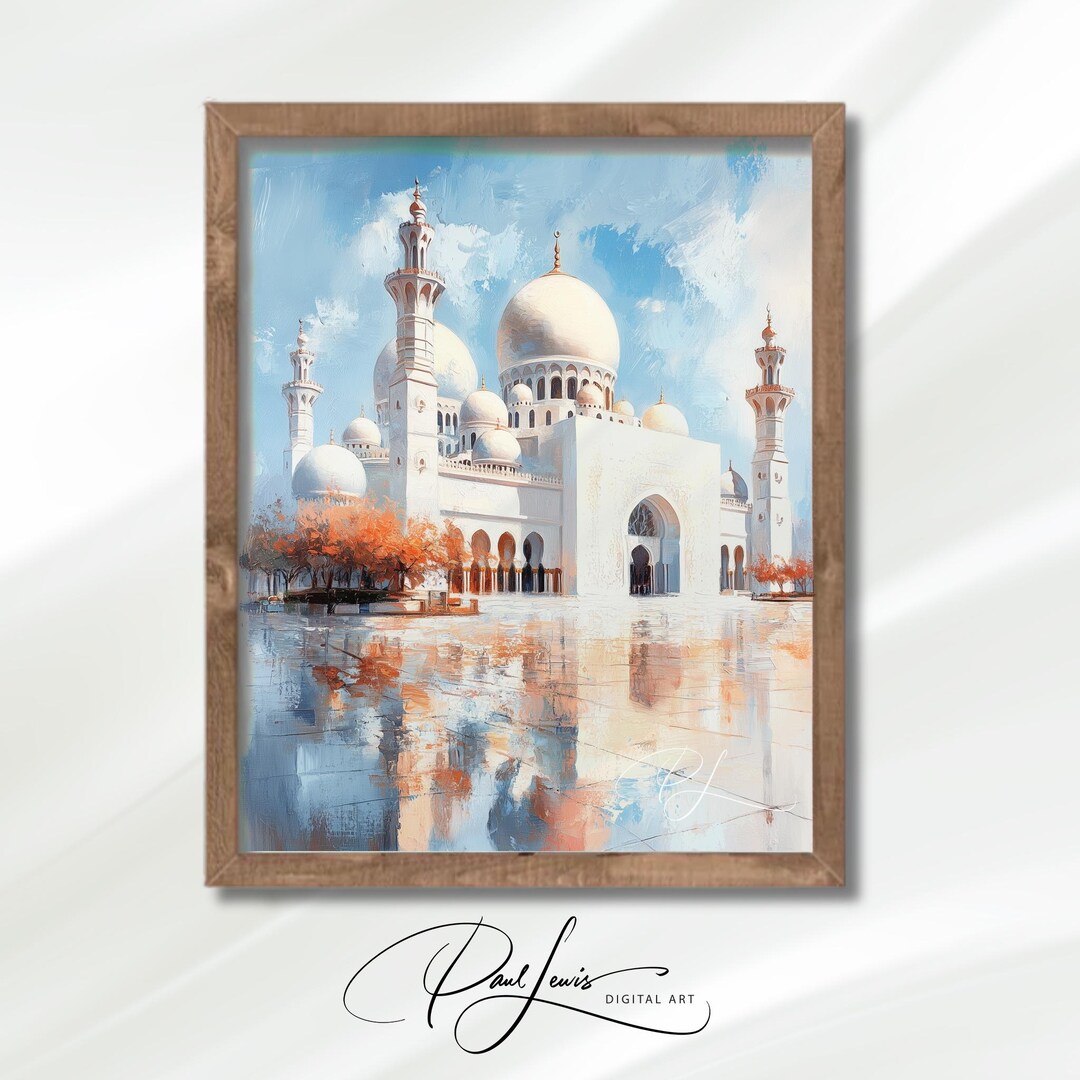 Sheikh Zayed Grand Mosque Oil Painting - Majestic Printable Art ...