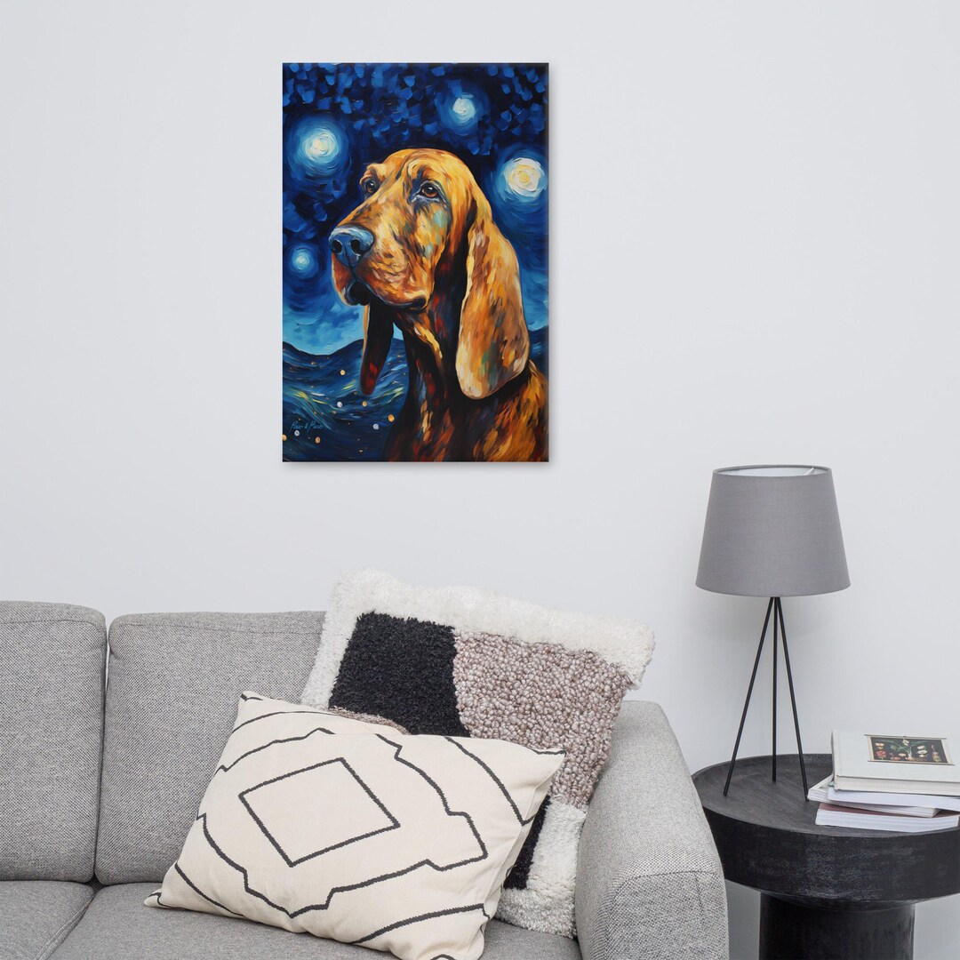 Bloodhound Wall Art Canvas | Starry Night Van Gogh Style Dog Painting ...