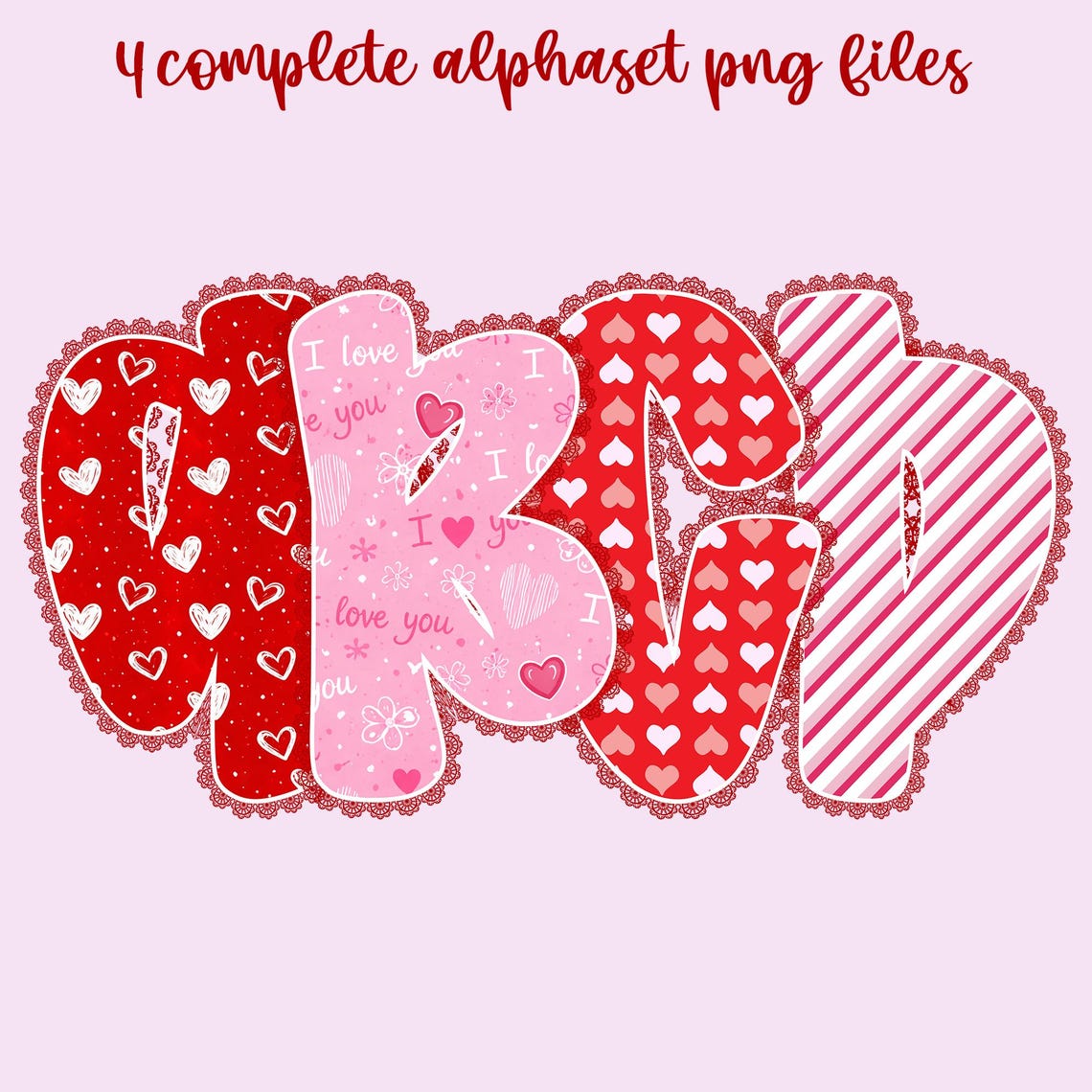 Valentines Day Alphabet PNG Bundle With Numbers and Cute Clipart Hearts ...