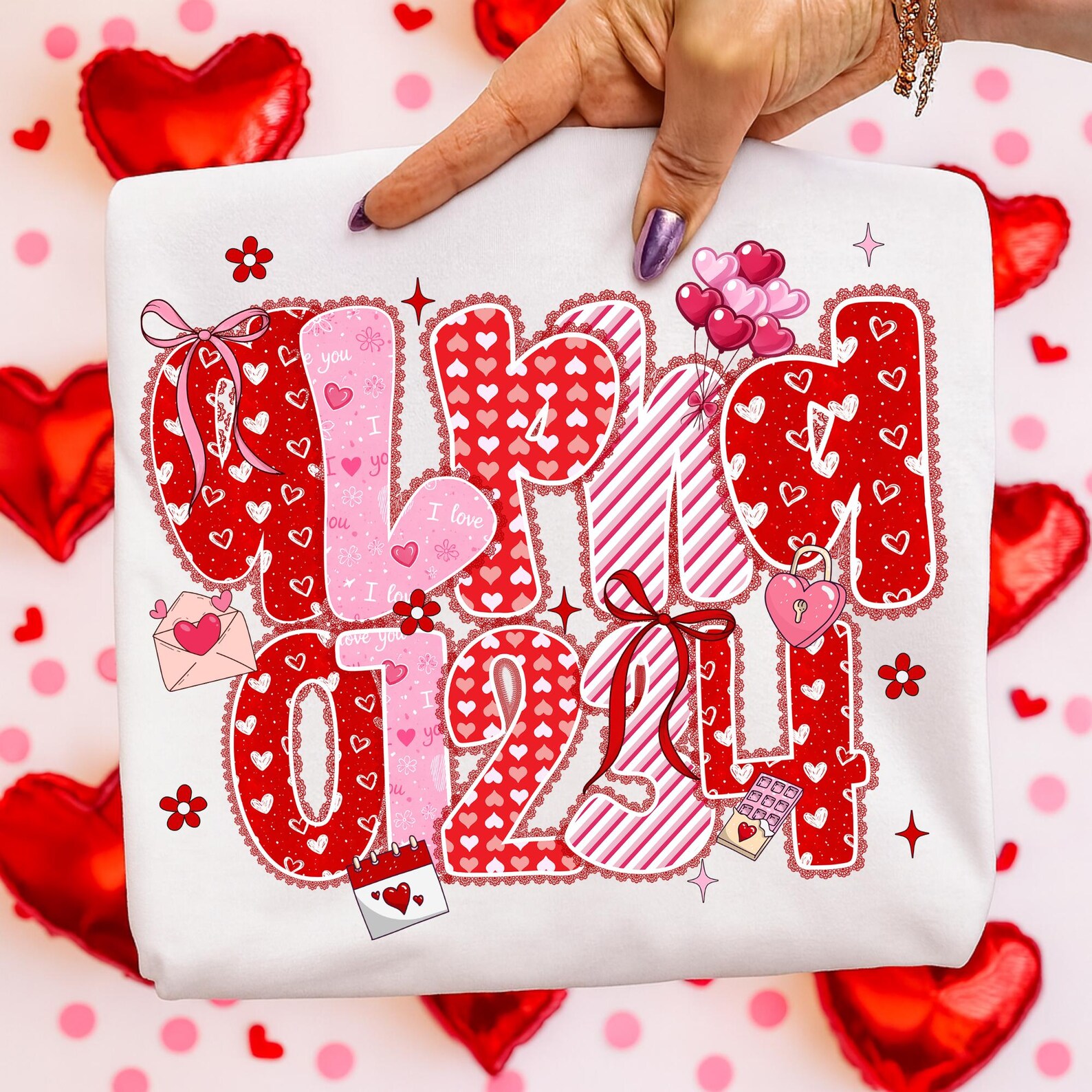 Valentines Day Alphabet PNG Bundle With Numbers and Cute Clipart Hearts ...