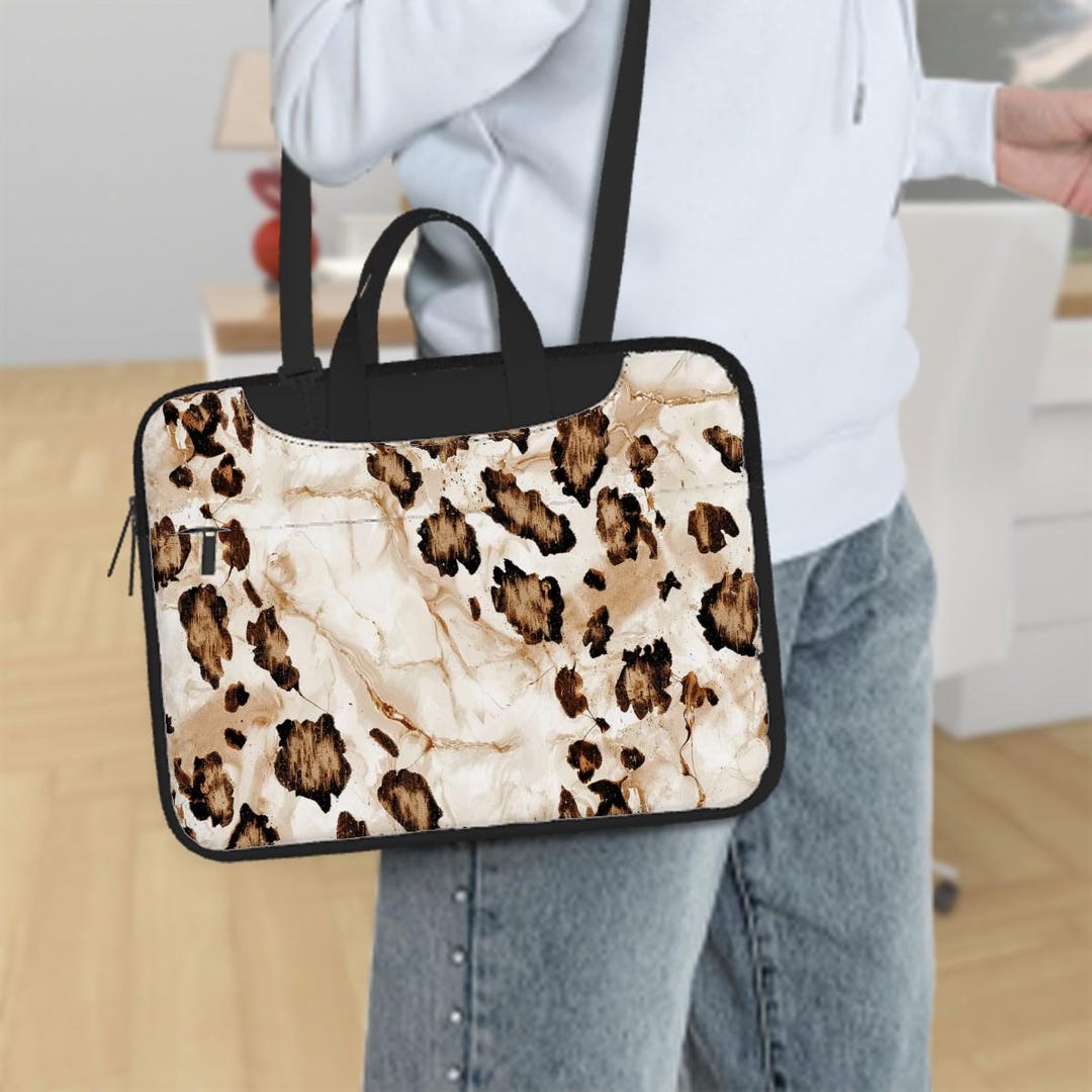 Leopard Marble Laptop Bag – Animal Print Laptop Shoulder Bag With ...