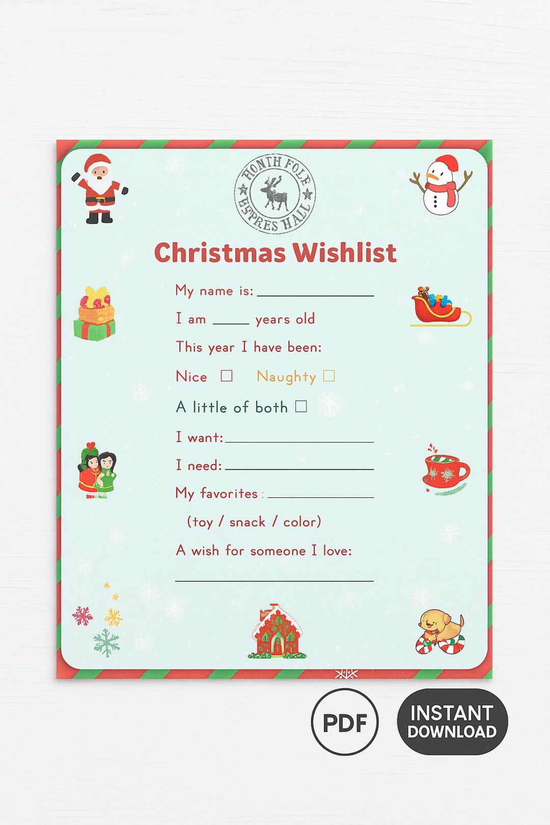 Christmas Wishlist Printable for Kids | Dear Santa Letter (PDF) - Etsy