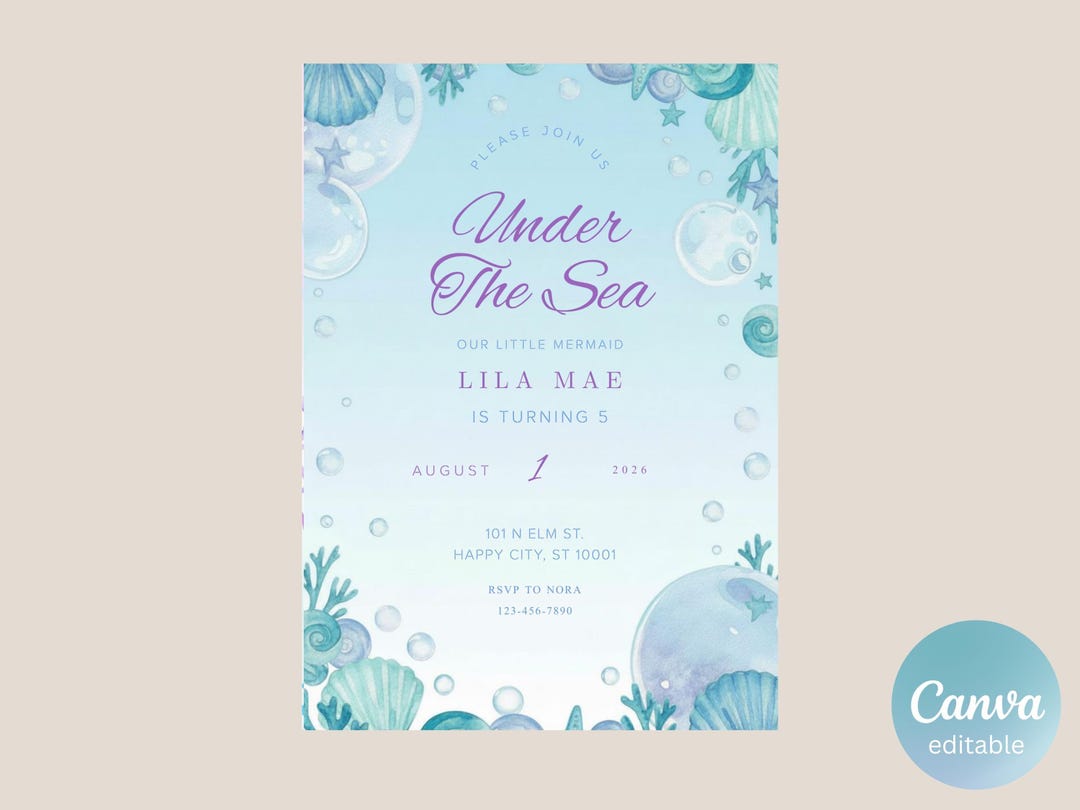 Under the Sea Party Invitation | Digital & Editable in Canva ...