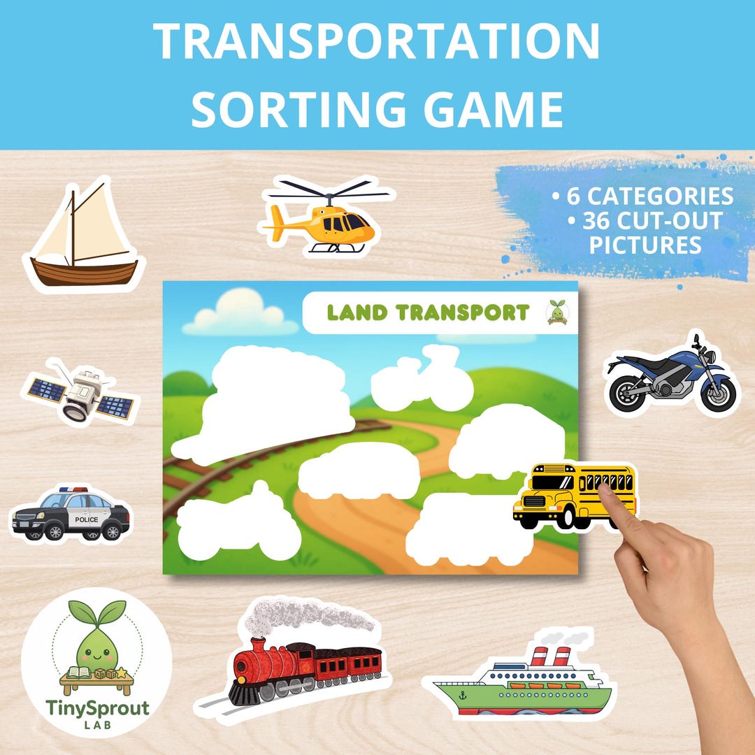 Transportation Sorting Game – Printable Cut & Sort Activity (36 Pieces ...