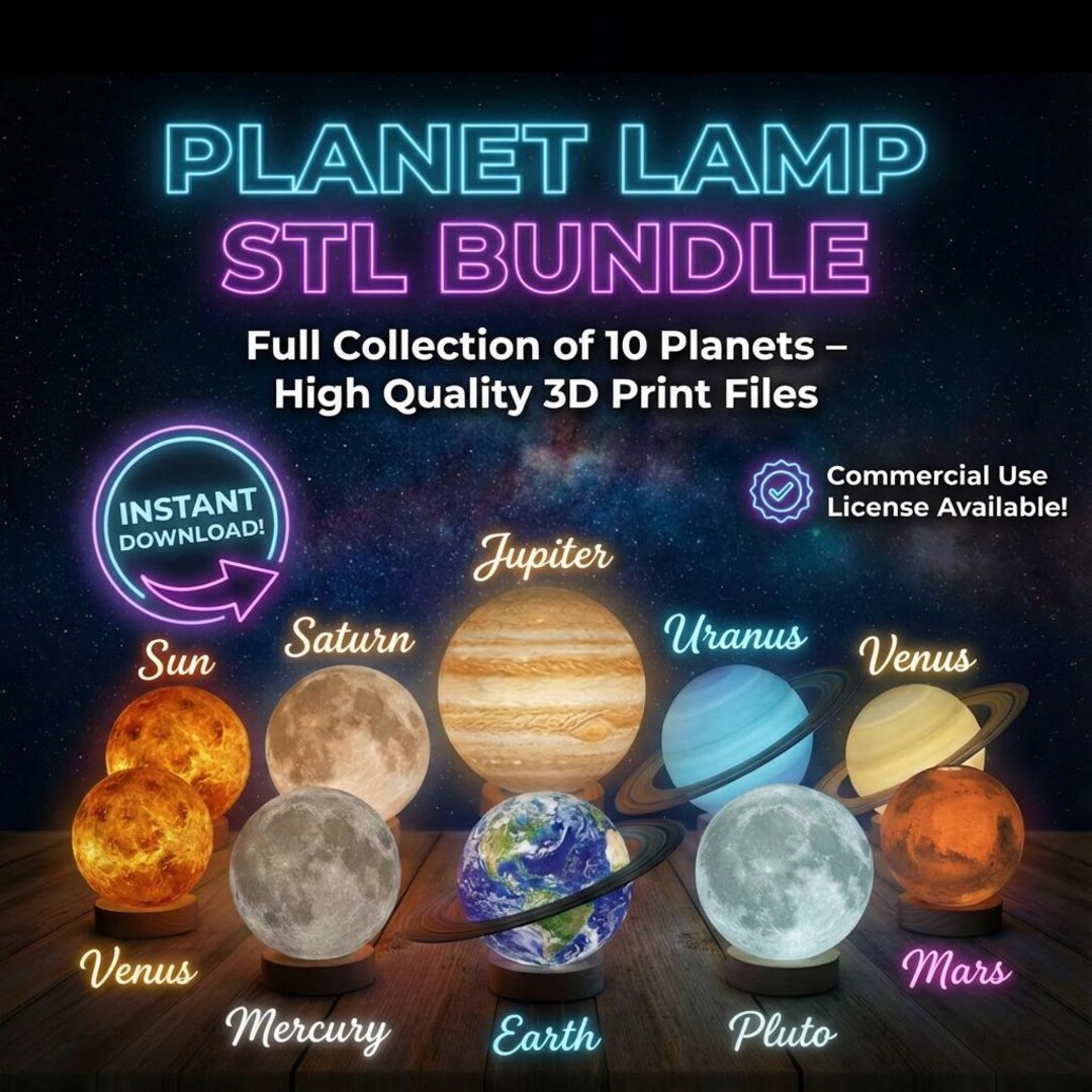 Planet Lamp STL File Bundle: 3D Print Solar System Models (digital ...