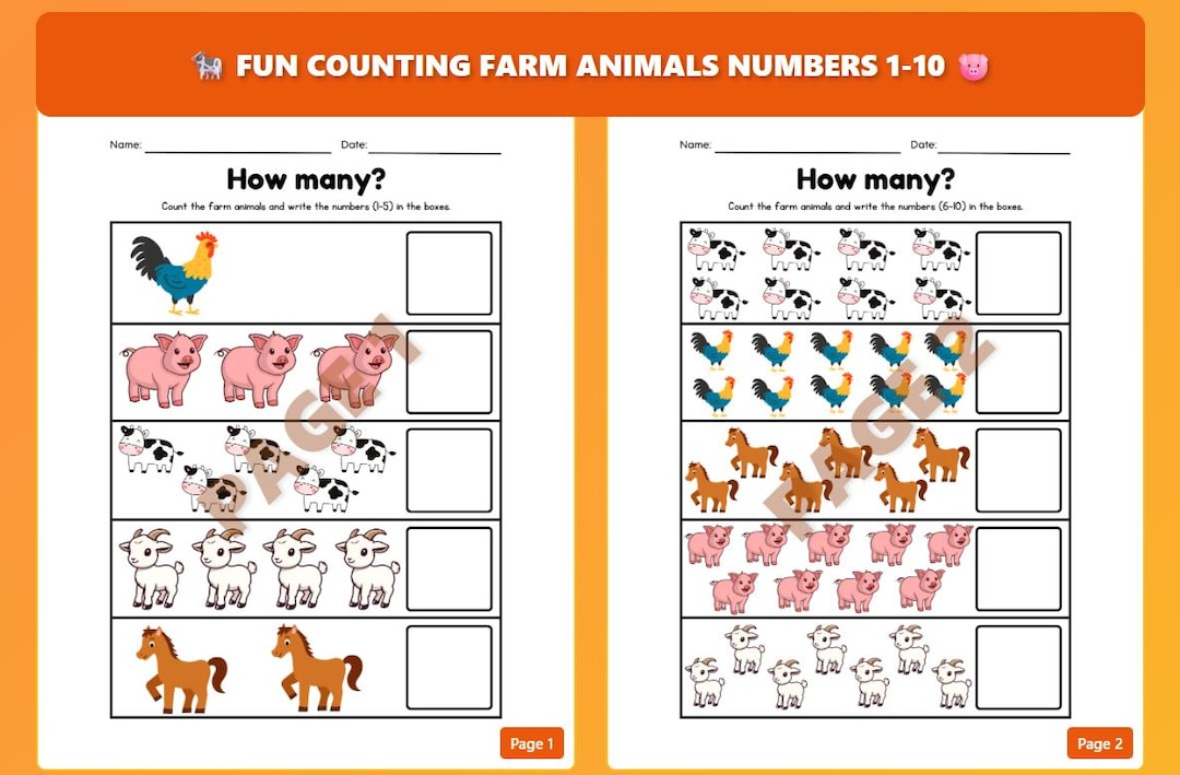 Counting Farm Animals 1-10 - Etsy