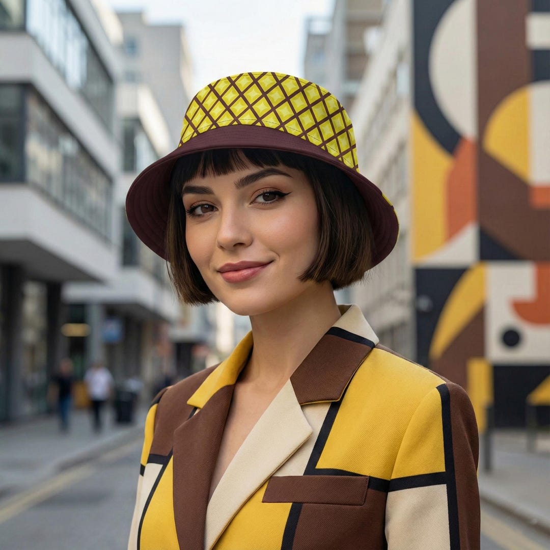 Retro Bauhaus Bucket Hat | 70s Geometric Grid Pattern - Etsy