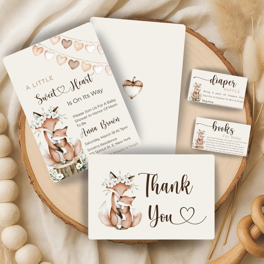 Editable Fox Baby Shower Invitation Bundle. Woodland Neutral Boho. 5x7 ...