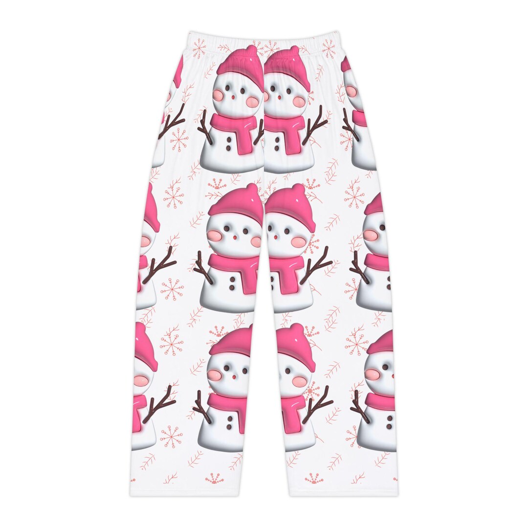 Pink Snowman Pattern Pajama Pants | Cute Winter Snowman Print - Etsy