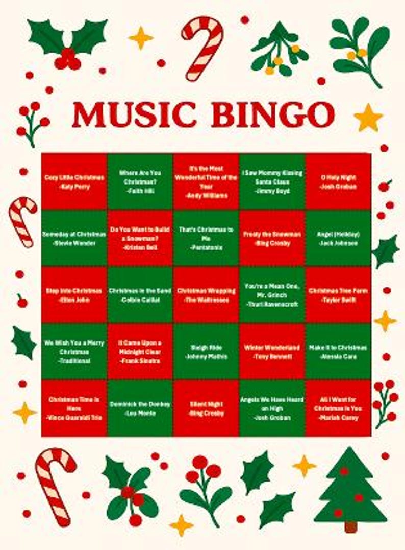 Christmas Music Bingo Game - Printable Holiday Party Activity for ...