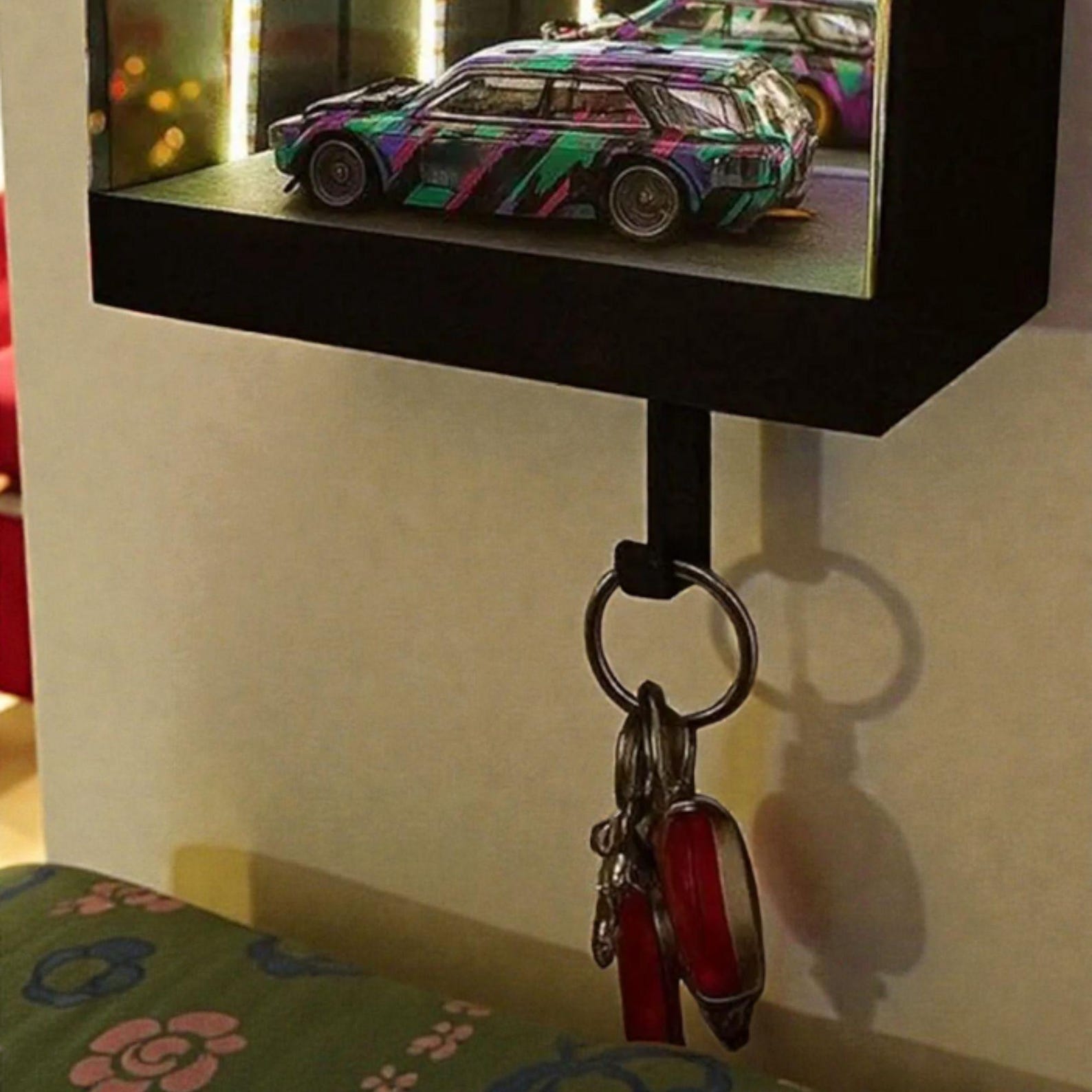 Mini Garage Key Holder | Wall Mounted LED Organizer | Hidden Toy Car ...