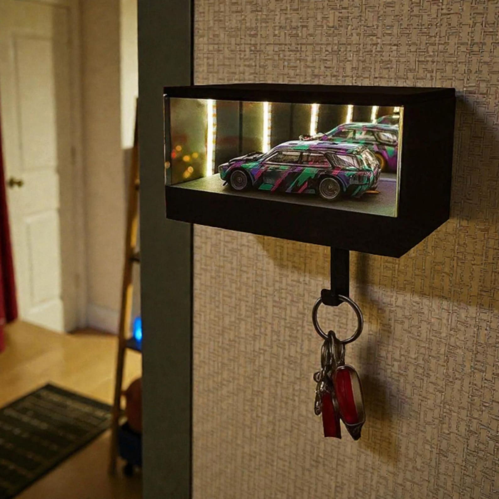 Mini Garage Key Holder | Wall Mounted LED Organizer | Hidden Toy Car ...