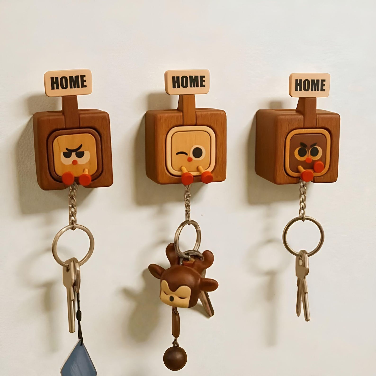 Wooden Key Holder Wall Mount | Funny Face Wall Hook | Decorative Wood ...