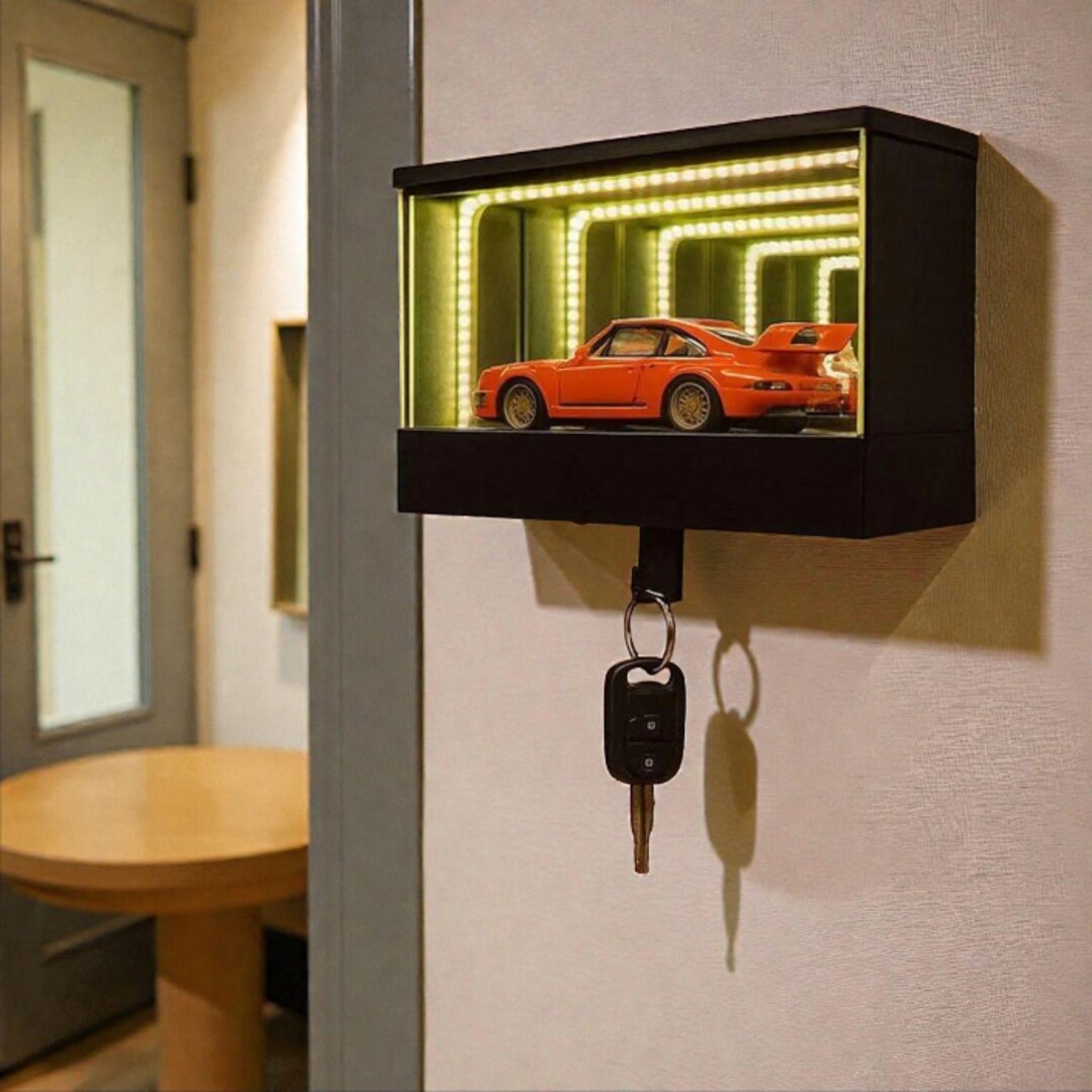Mini Garage Key Holder | Wall Mounted LED Organizer | Hidden Toy Car ...
