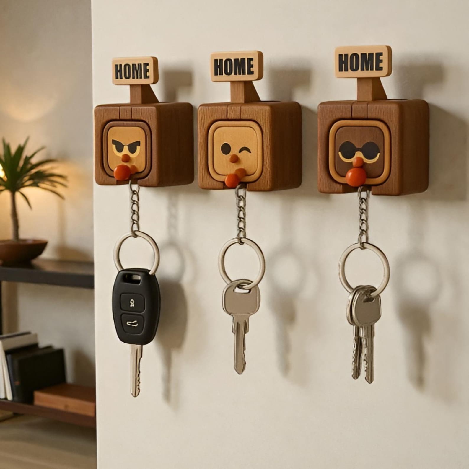 Wooden Key Holder Wall Mount | Funny Face Wall Hook | Decorative Wood ...