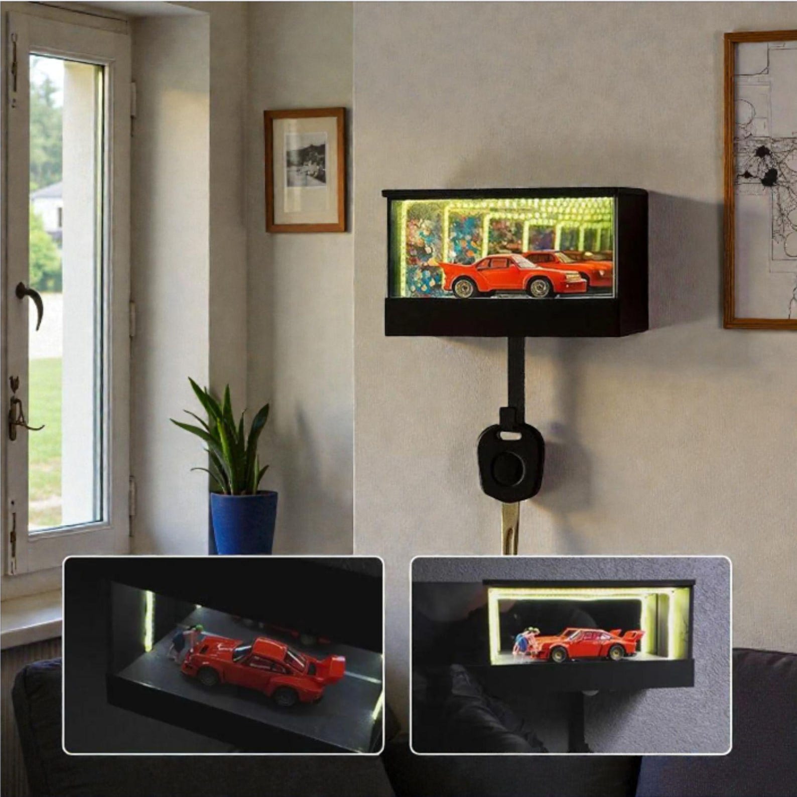 Mini Garage Key Holder | Wall Mounted LED Organizer | Hidden Toy Car ...