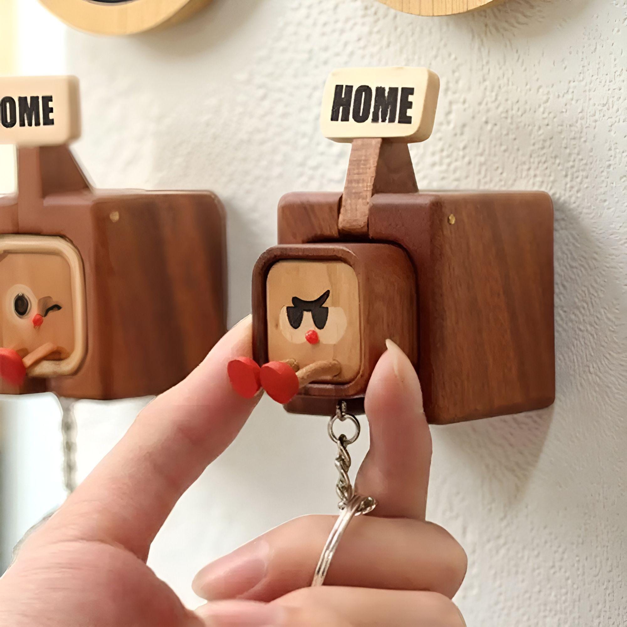 Wooden Key Holder Wall Mount | Funny Face Wall Hook | Decorative Wood ...