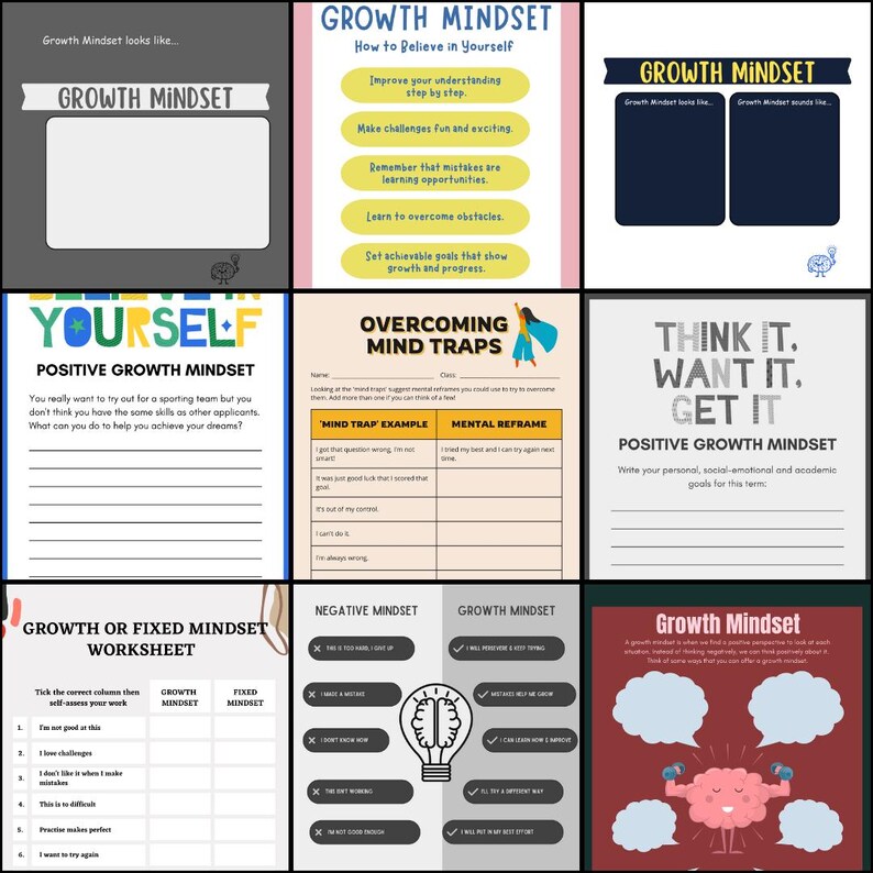 Growth Mindset Worksheet Printable, Mindset Coaching Tool - PDF PNG ...