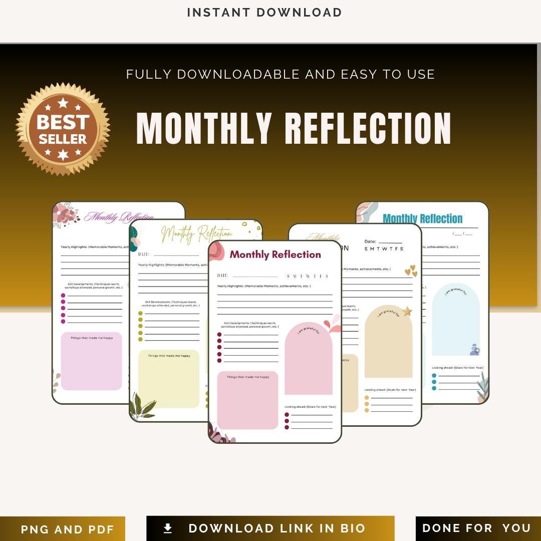 Personal Growth Reflection Worksheet (monthly Review Printable PDF PNG ...