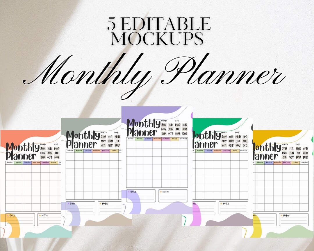Editable Monthly Planner Printable, Canva Template (PDF, PNG Download ...