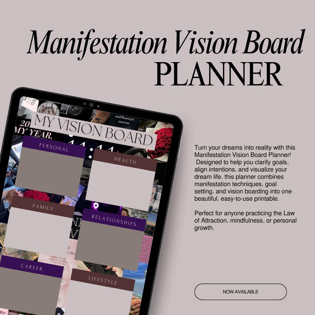 Manifestation Vision Board Planner Printable, Law of Attraction Journal ...