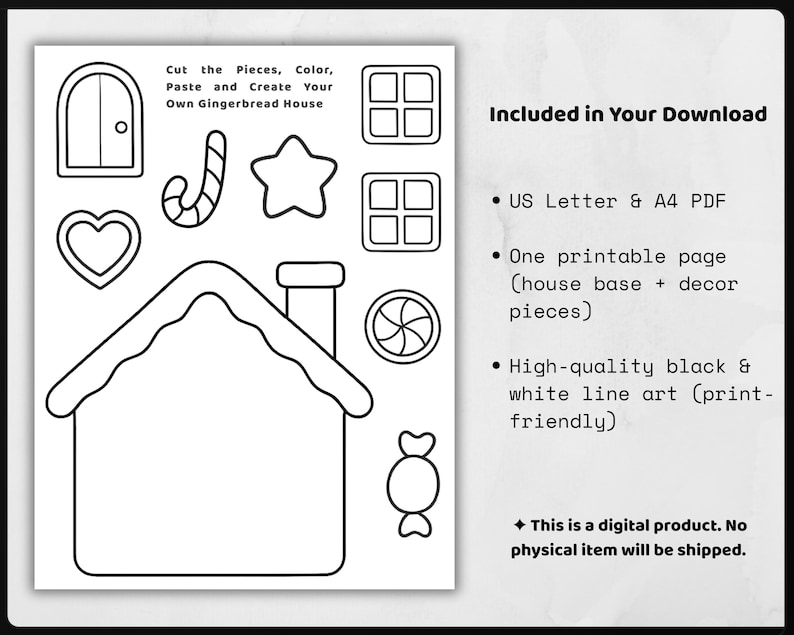 Gingerbread House Craft Printable | Kids Cut & Color Activity | A4 - US ...