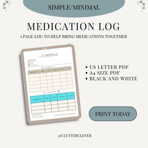 Printable Medication Log Daily Medicine Tracker Health Record Keeping ...