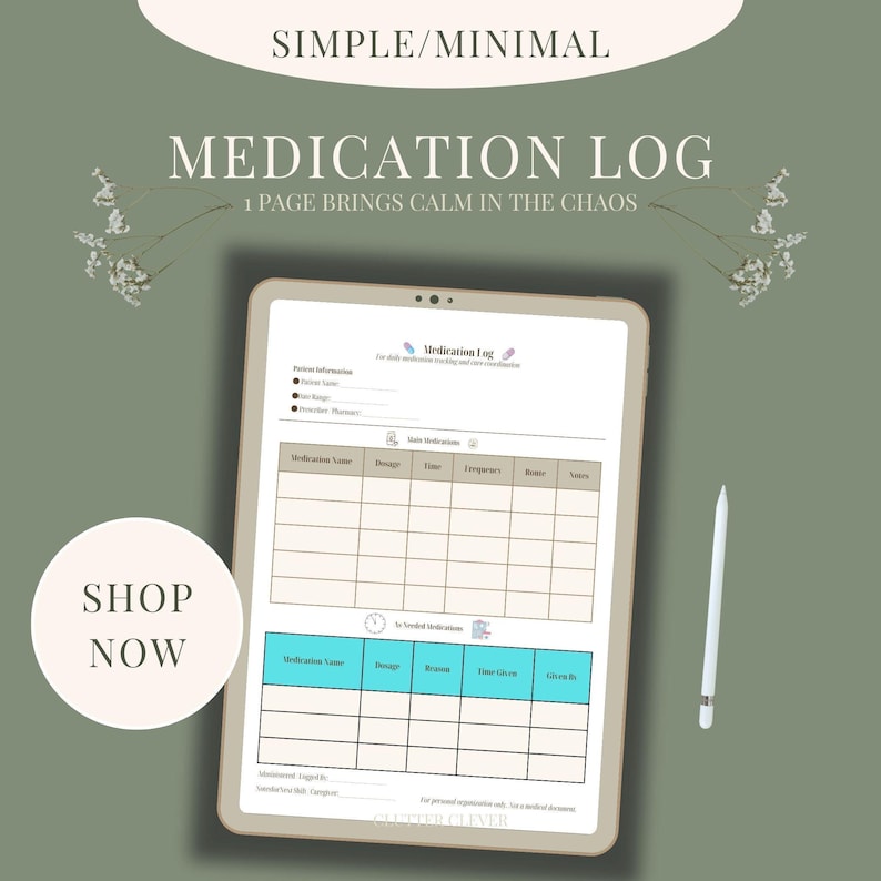 Printable Medication Log Daily Medicine Tracker Health Record Keeping ...