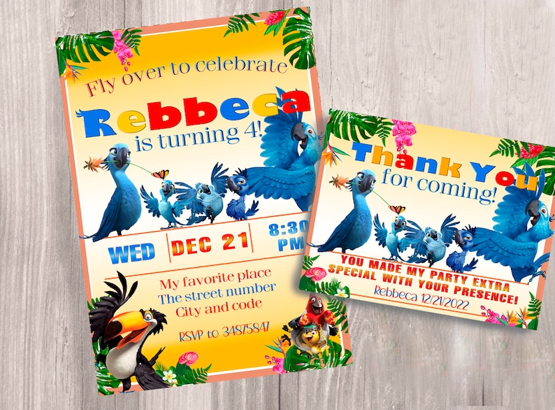 Free Thank You Card Rio Personalized Birthday Invite | Cartoon ...