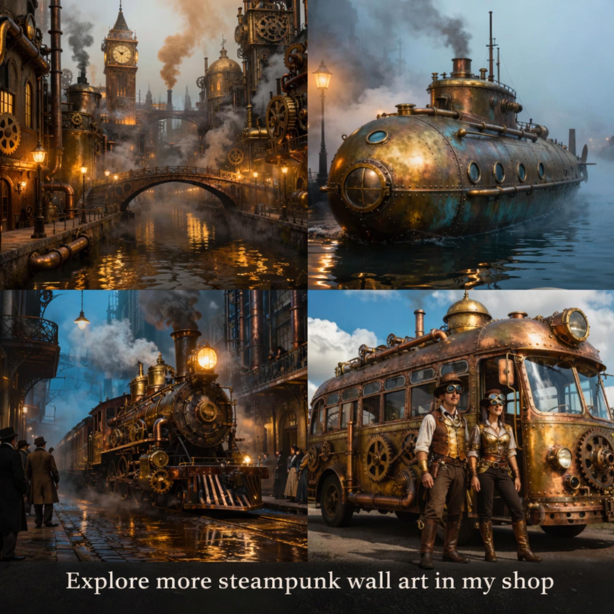 Steampunk Brass Submarine Art Print – Vintage Nautical Illustration ...