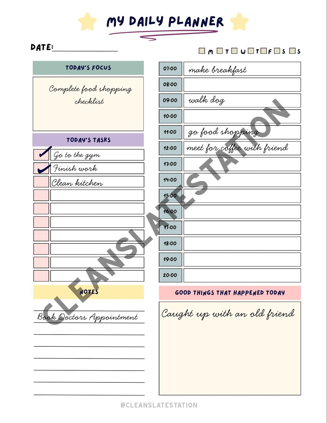 Pastel Daily Planner Printable, Minimalist Productivity Sheet (A4, A5 ...