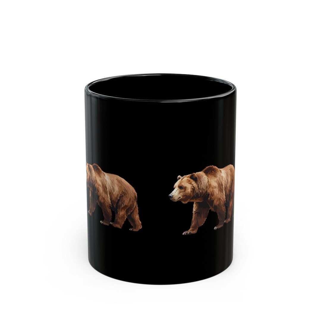 Brown Grizzly Bear Illustration Mug | Black Ceramic Mug 11oz 15oz - Etsy