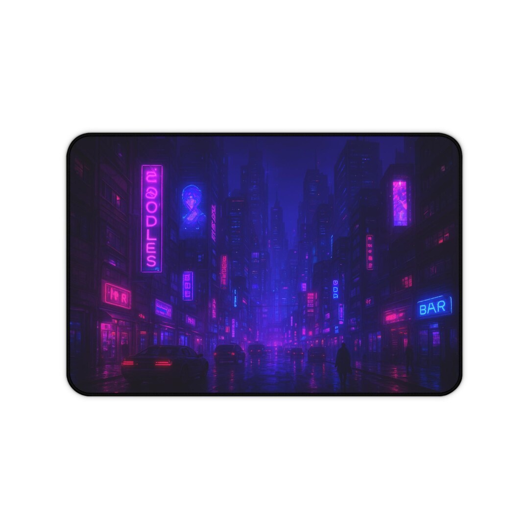 Cyberpunk Desk Mat | Neon City Nightscape, Retro Futuristic - Etsy