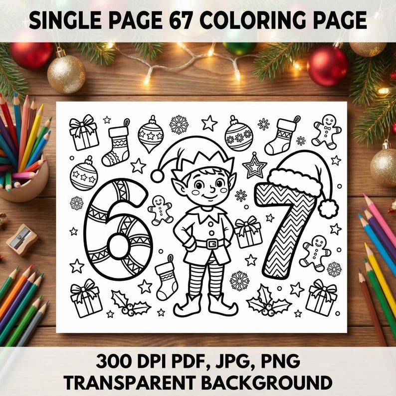 67 Christmas Coloring Page, Six Seven Trending Meme Printable, Funny ...
