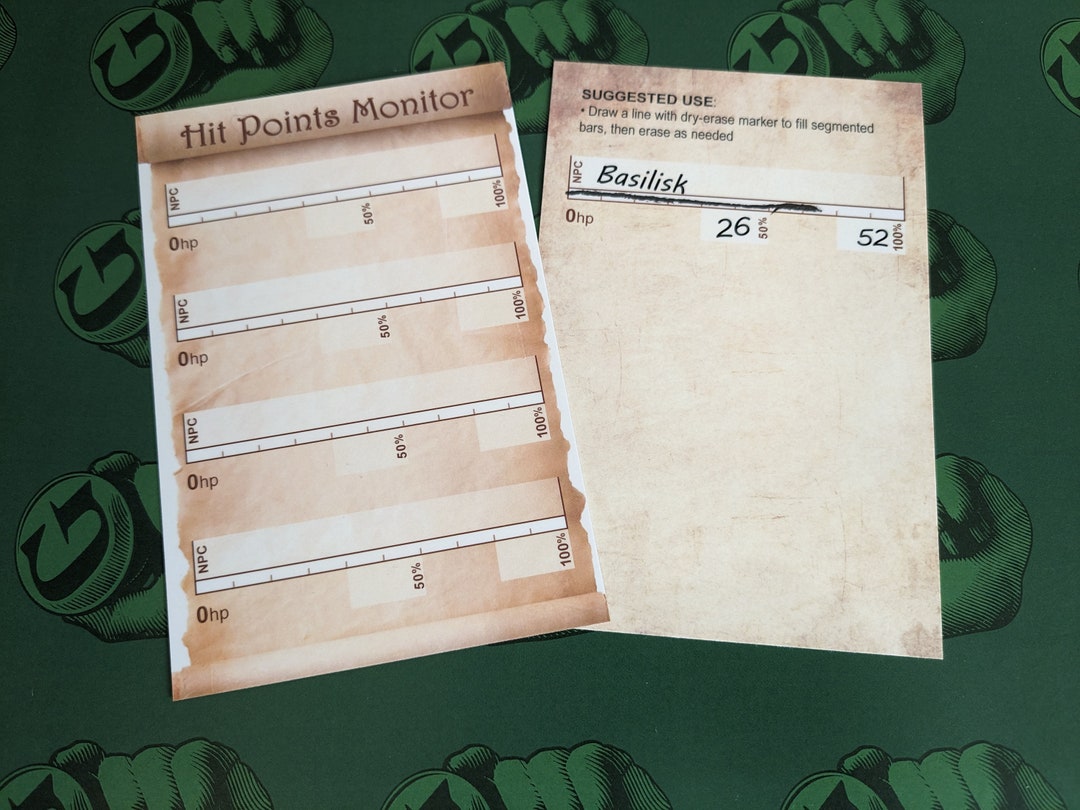 Multiple NPC Hit Points Tracker Dry Erase Tabletop D&D Pathfinder RPG ...