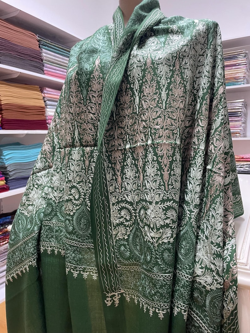 Rare Ultra Fine Cashmere Shawl – Emerald Green Handwoven Cashmere Scarf ...