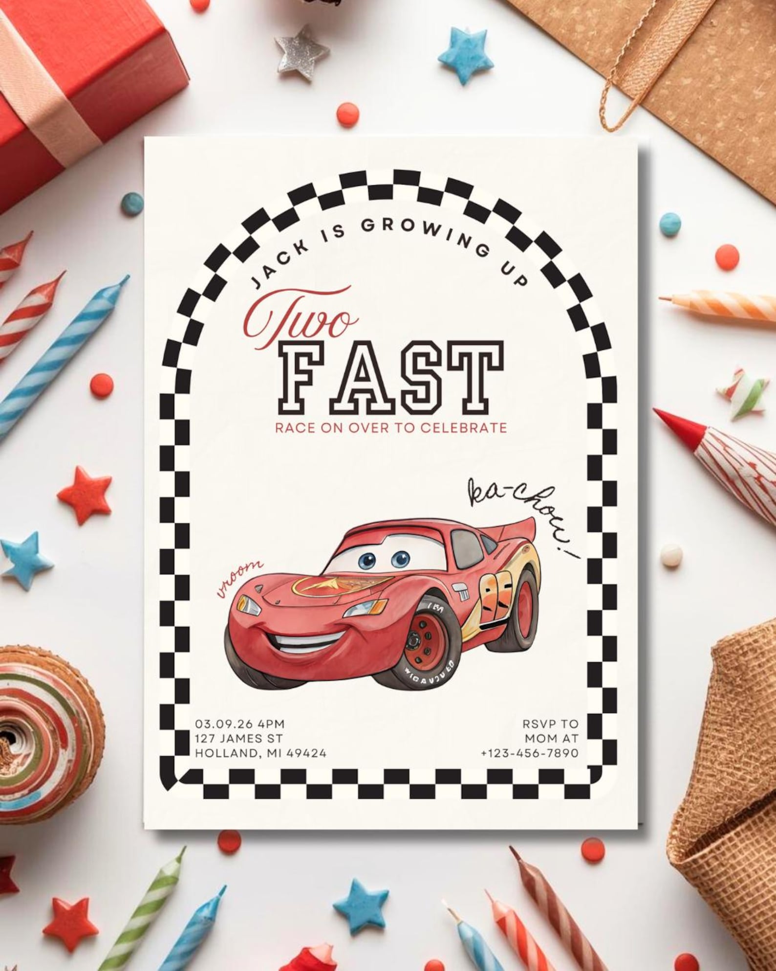 Lightning Mcqueen Birthday Invitation, Start Your Engines (digital ...