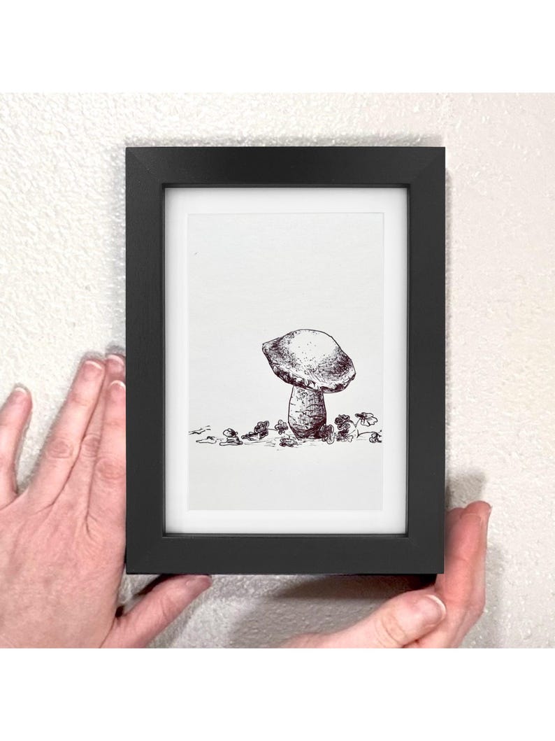 Original Mushroom Ink Drawing – 4x6 Forest Floor Art (framed Options ...