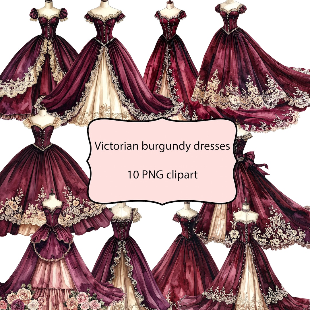 Burgundy Victorian Dresses, 5 Pages (PNG Digital Download) - Etsy