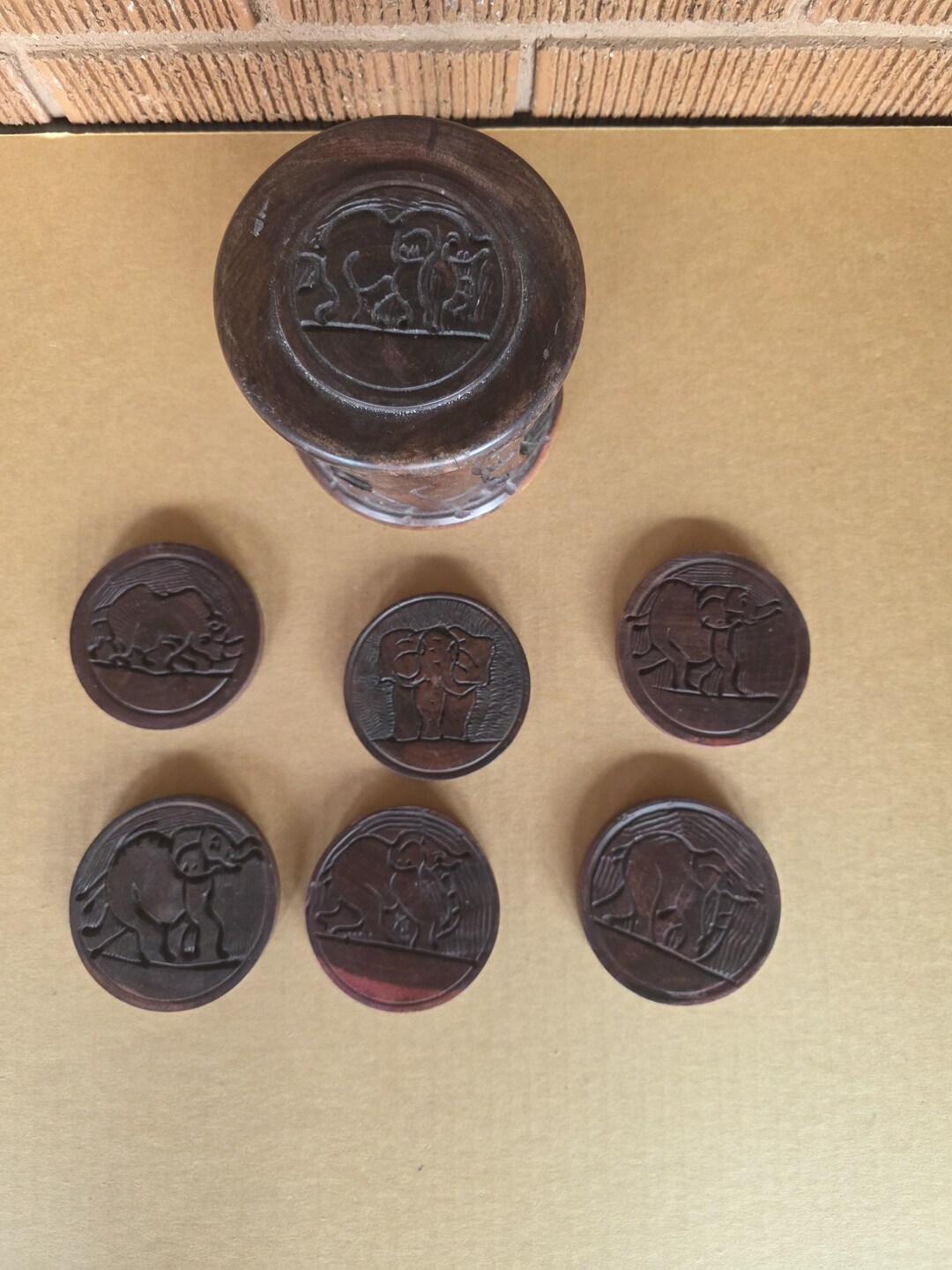 Handcrafted African Wooden Coasters With Holder. - Etsy