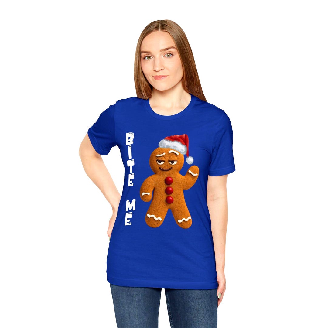 Smirking Gingerbread With Santa Hat Tee | Bite Me Christmas Shirt ...