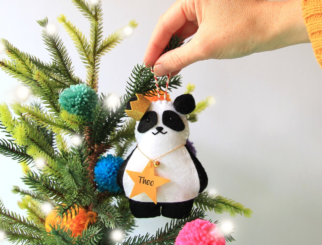 Panda Christmas Tree Ornament With Personalised Name Tag - Etsy