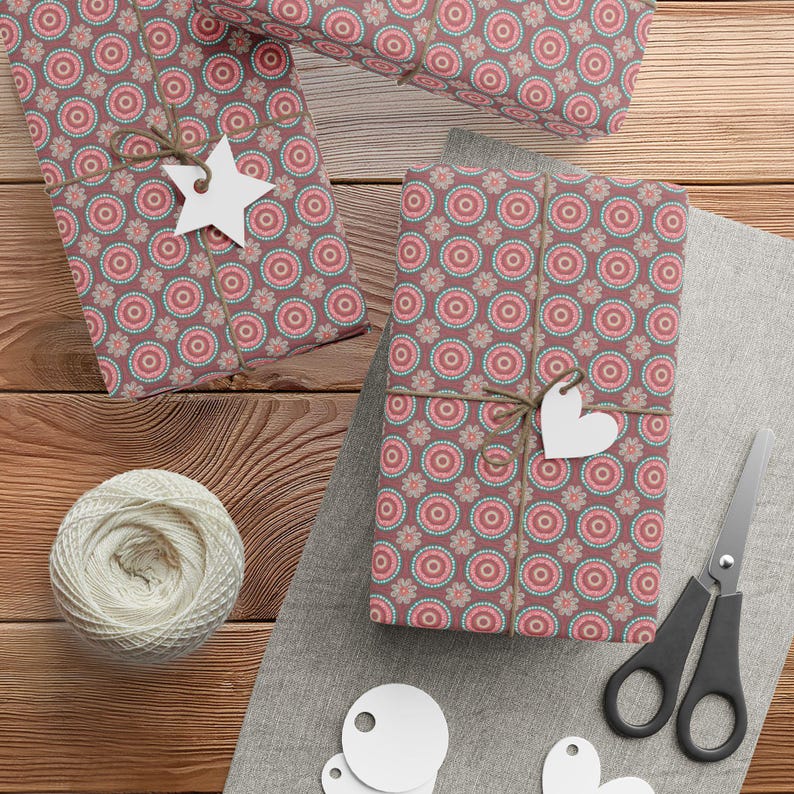Pink Floral Dots Wrapping Paper - Etsy