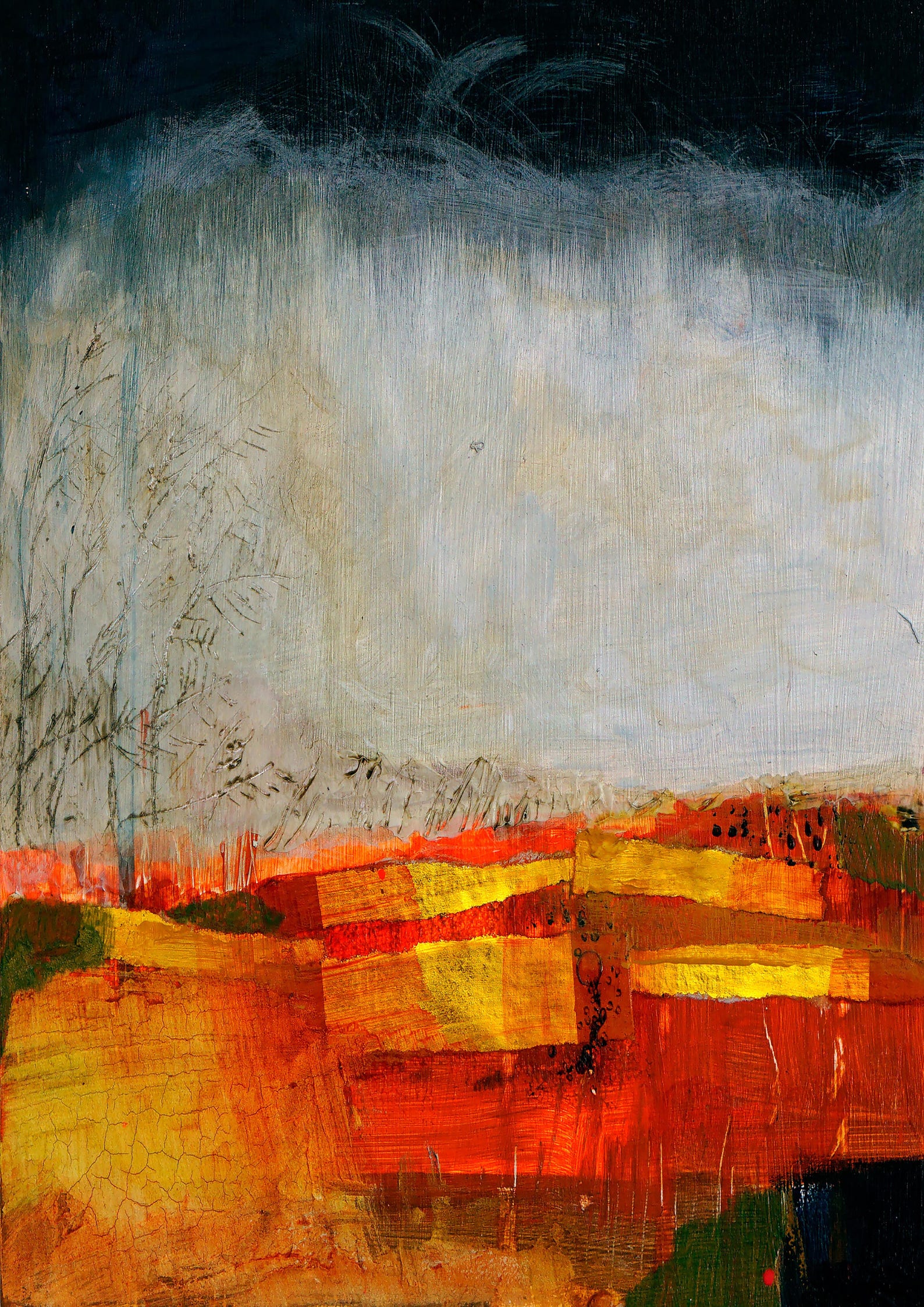 Landscape, Abstract, Art, Print, Cornwall, Prussia Cove, Orange, Grey ...