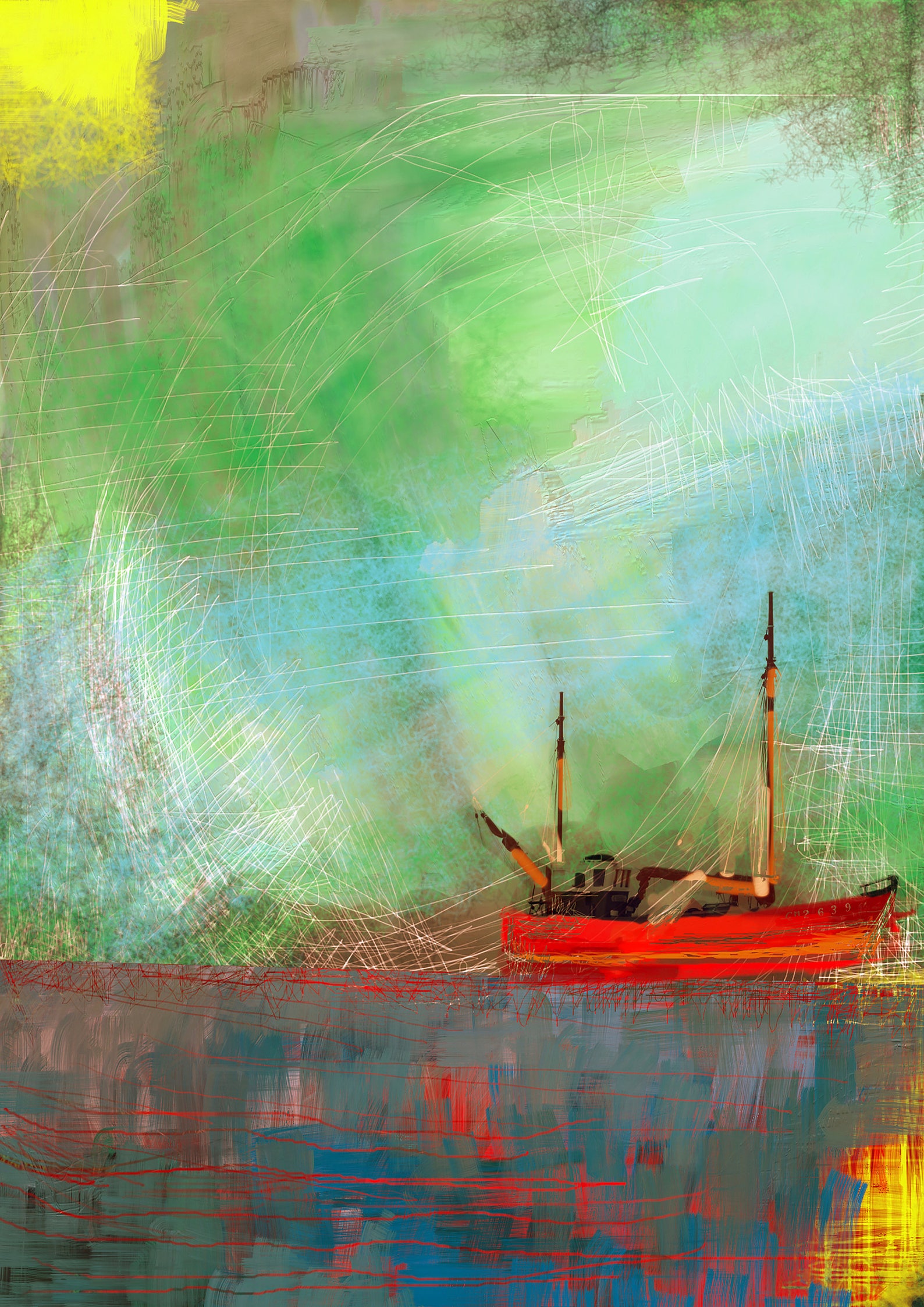 Boat Wall Art Sea Coastal Art Colourful bright Print Etsy