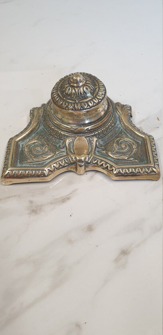 Craft Supplies & Tools antique round low brass inkwell Papercraft etna ...